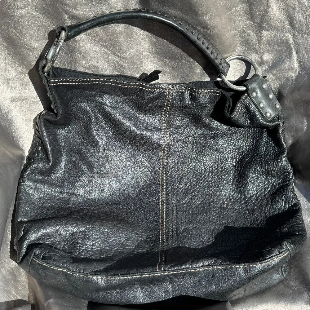Lucky Brand | Bags | Lucky Brand Vintage 9s Black Pebbled Leather Hobo ...